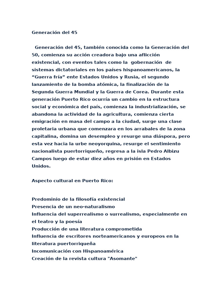 Impacto y legado de la Generación del 45 | PDF | Puerto Rico ...