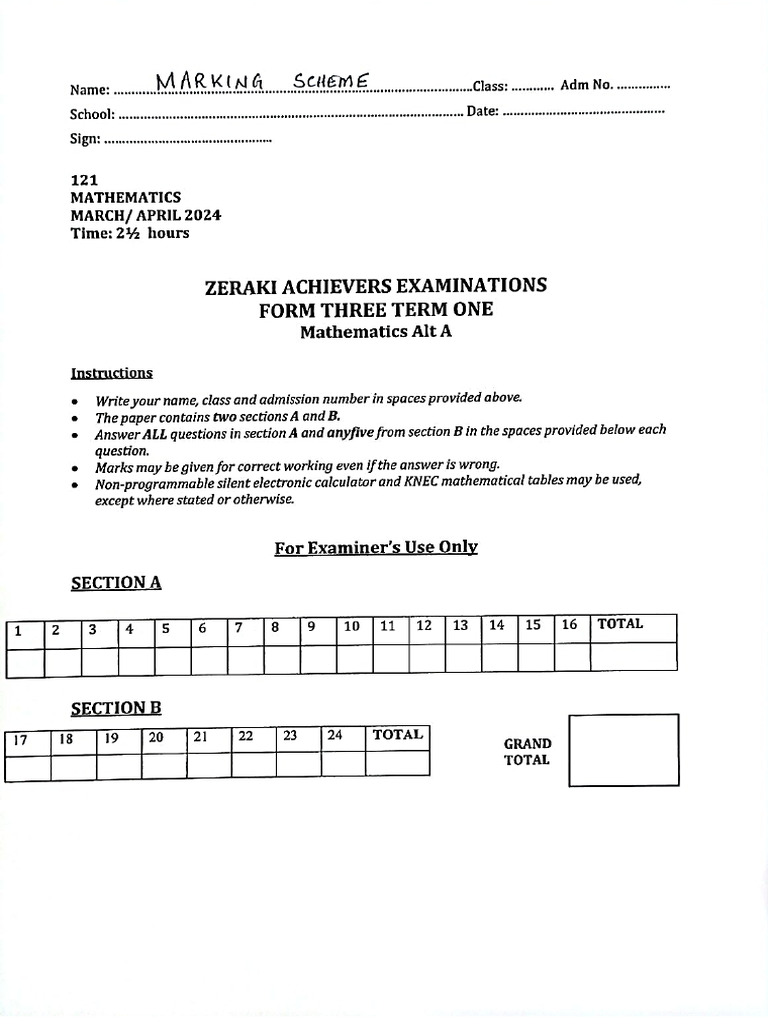 Mathematics - - Marking Scheme | PDF