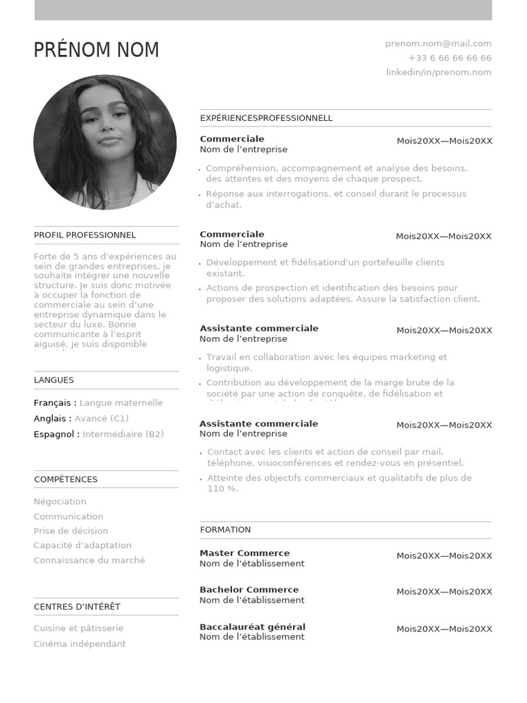Exemple de CV Commercial Luxe | PDF | Business | Commercialisation
