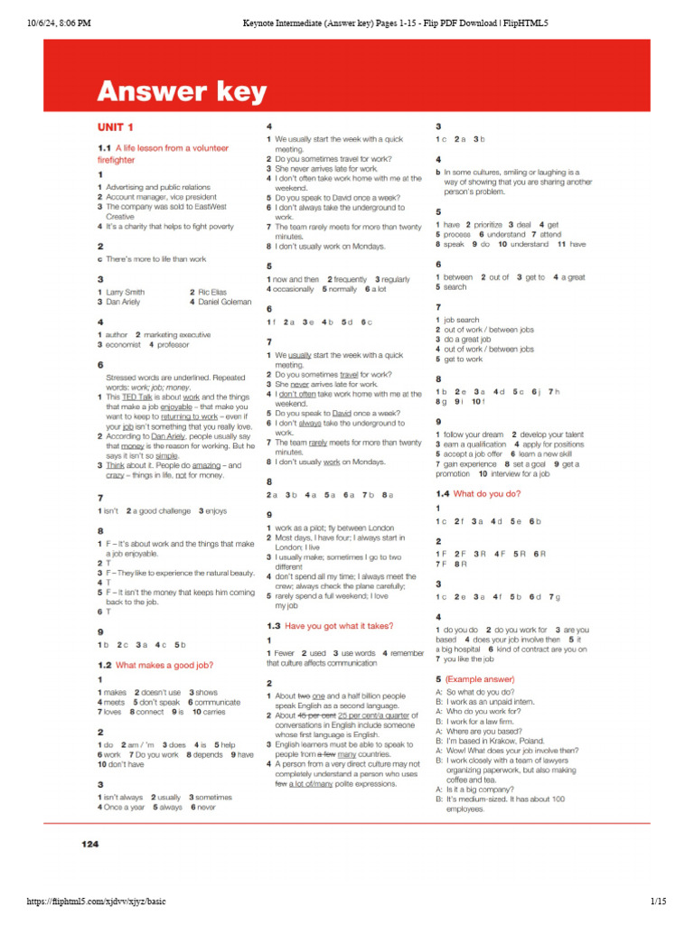 Keynote Intermediate (Answer Key) Pages 1-15 - Flip PDF Download - FlipHTML5 | PDF