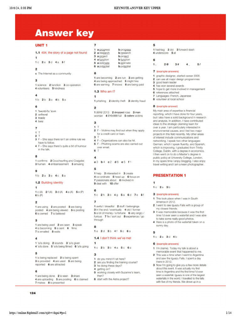 Keynote Answer Key Overview | PDF