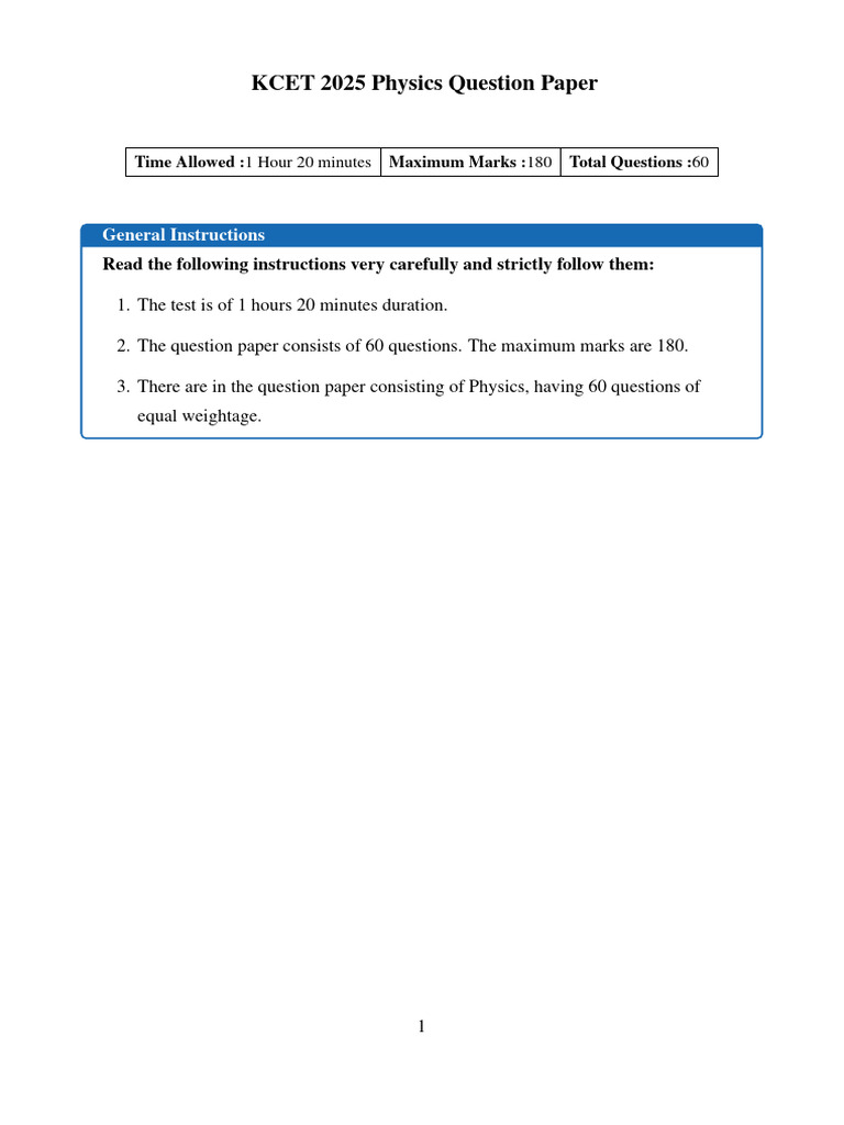 KCET 2025 Physics Question Paper | PDF | Inductor | Nuclear Force