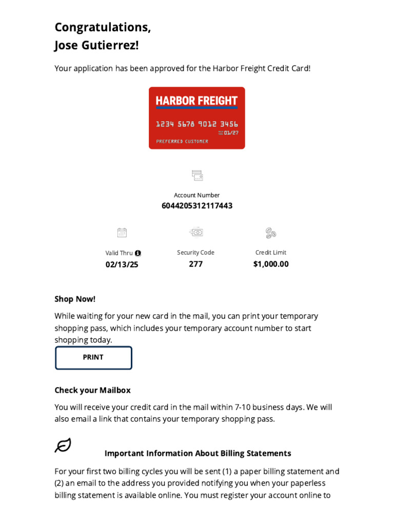 Harbor Freight Credit Card Apply