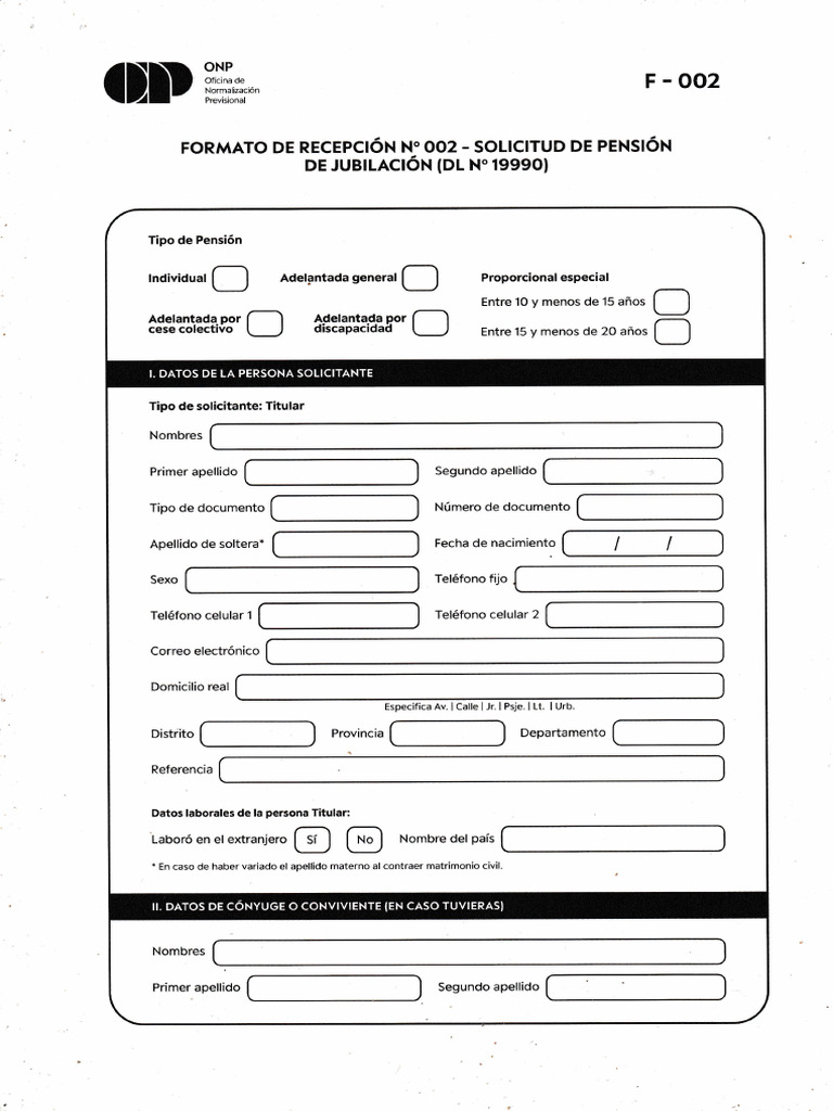 Formato Onp - Jubilacion | PDF | Pensión | Jubilación