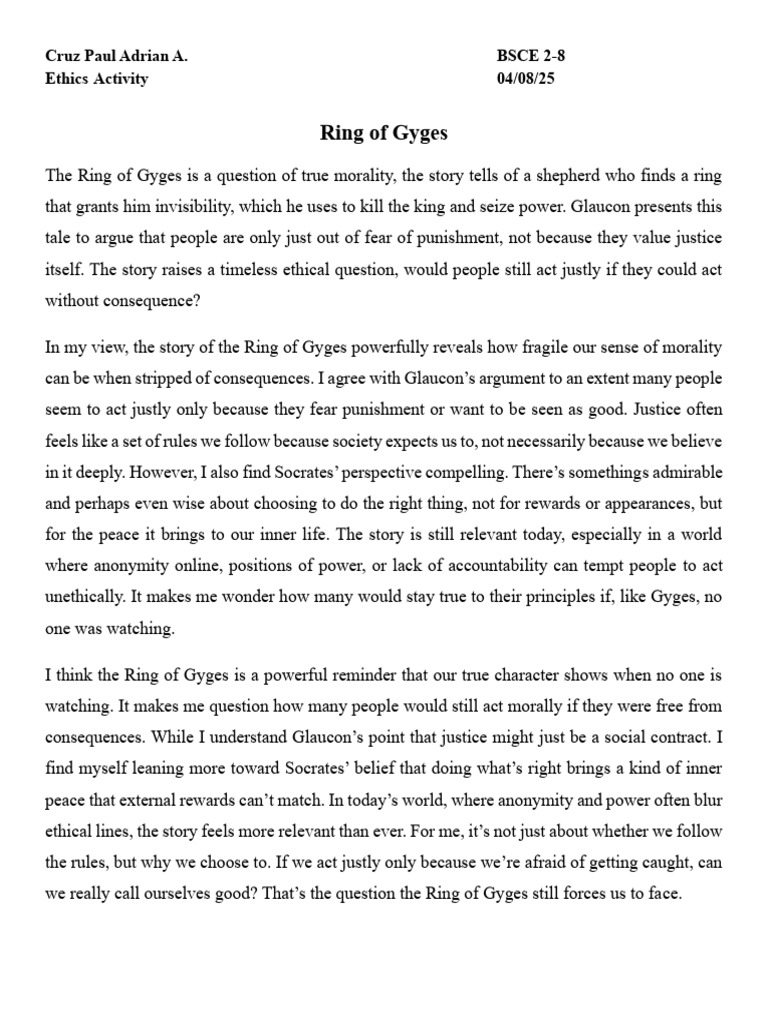Ring of Gyges (Ethics) | PDF