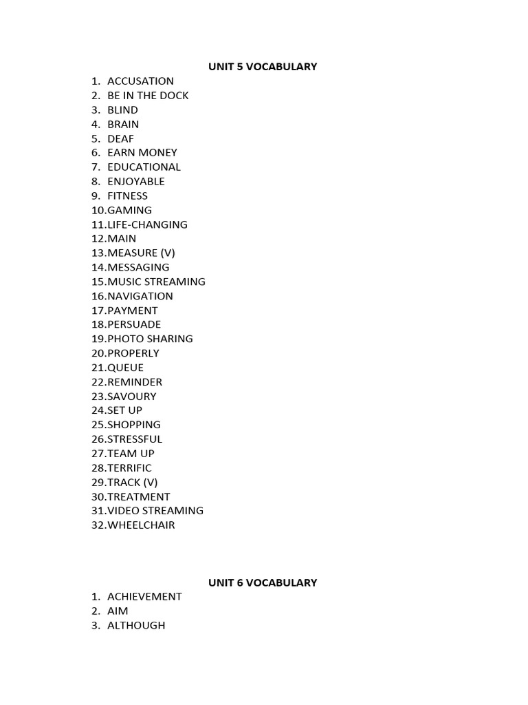 Unit 5 Vocabulary | PDF