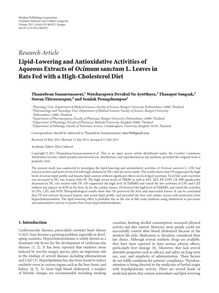 Suarunsawat_Lipid-Lowering and Antioxidative Activities Of | PDF | Hypercholesterolemia ...