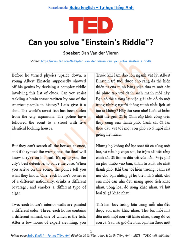 Can You Solve Einstein - S Riddle | PDF