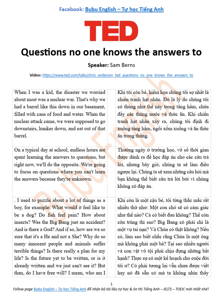 Questions No One Knows The Answers To | PDF