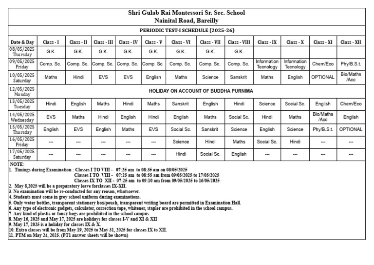 Periodic Test Schedule 2025-26 | PDF
