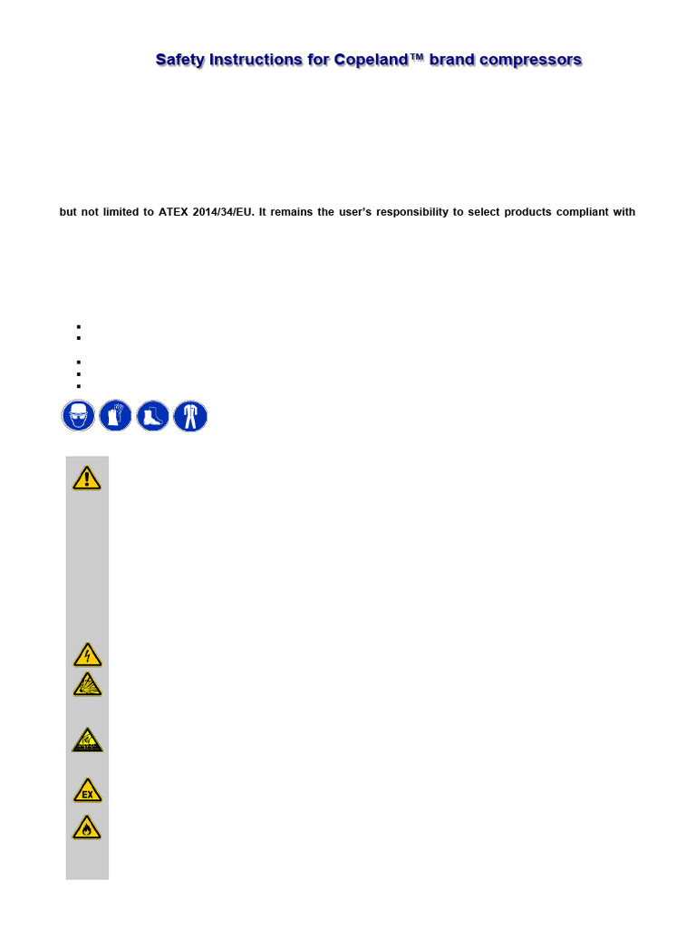 Safety Instructions For Copeland™ Brand Compressors | PDF | Personal ...