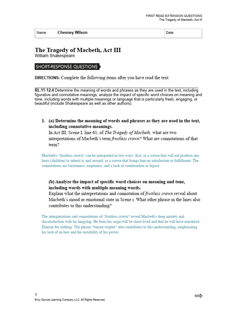 The Tragedy of Macbeth, Act III | PDF | Macbeth