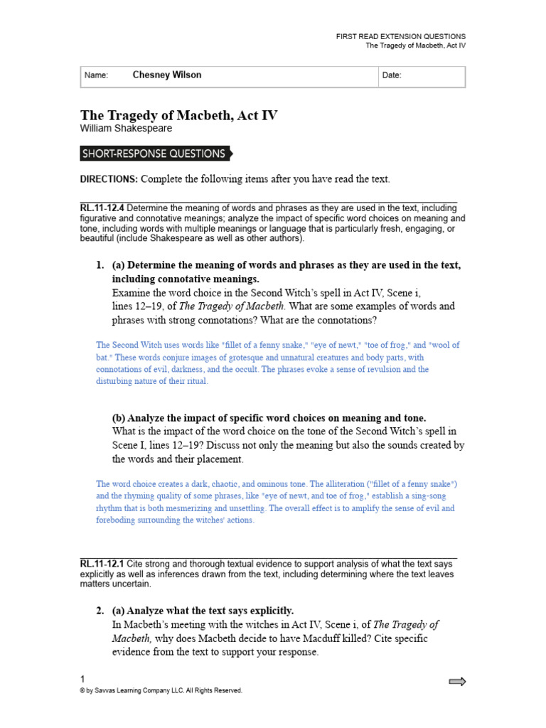 The Tragedy of Macbeth, Act IV | PDF | Macbeth