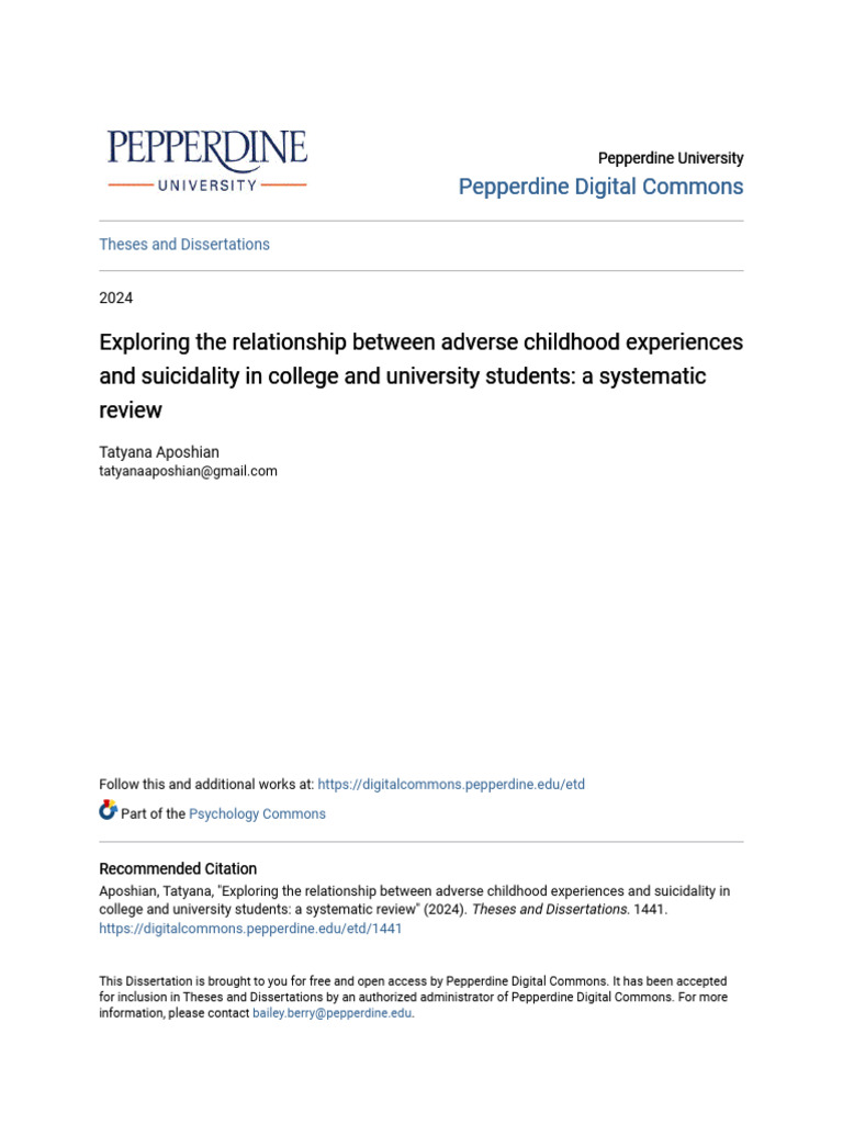 Exploring The Relationship Between Adverse Childhood Experiences | PDF | Psychotherapy | Mental ...