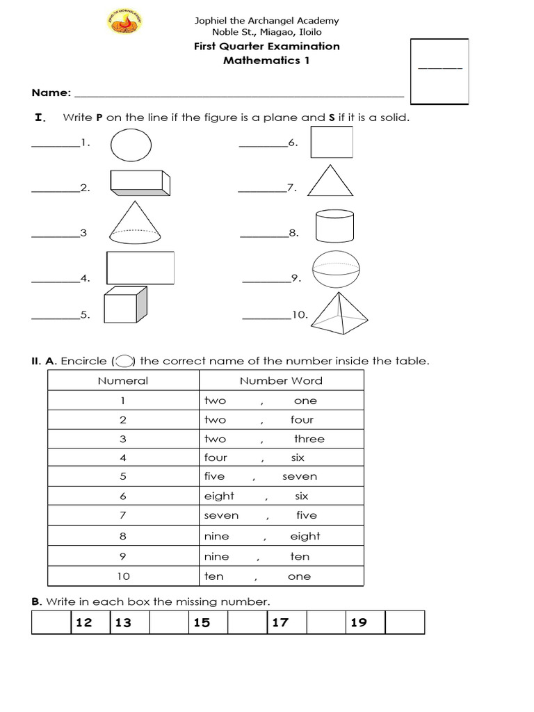First Quarter Math & GMRC Exam Guide | PDF