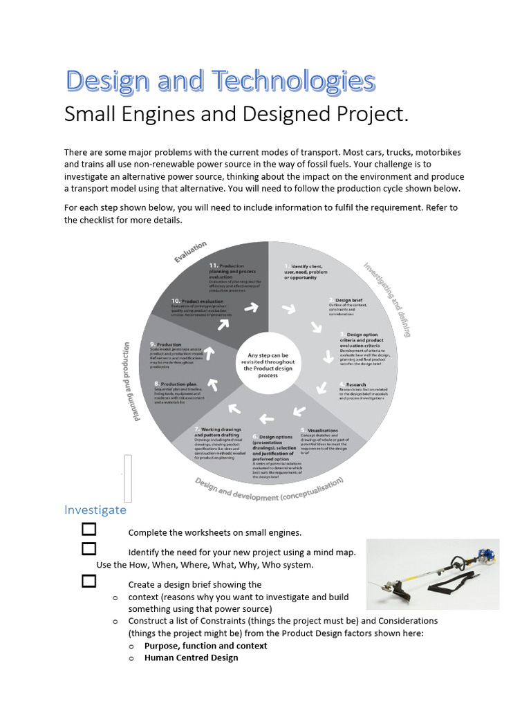 Small Engines Design Brief Yr 10 | PDF | Design