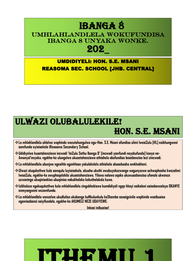 Grade 8 Lesson Plans For Isizulu Home Language Compiled by Hon Se Msani ...
