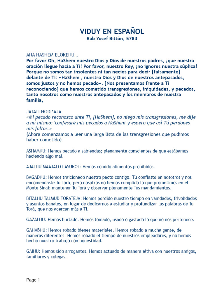 Viduy en Espanol Rab Yosef Bitton 5783 Esefarad | PDF | Pecado ...