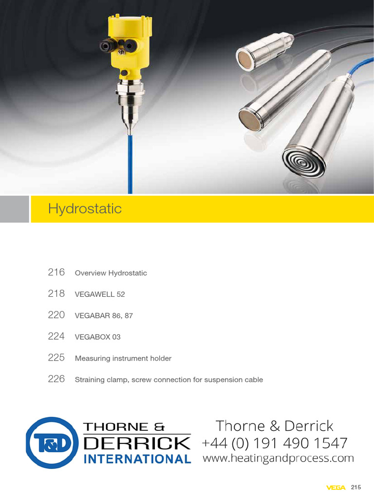 VEGA Hydrostatic Level Sensors | PDF | Pressure Measurement