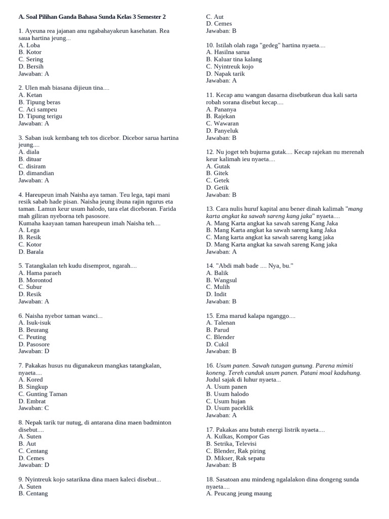 Soal Pas Kelas 3 BHS Sunda | PDF