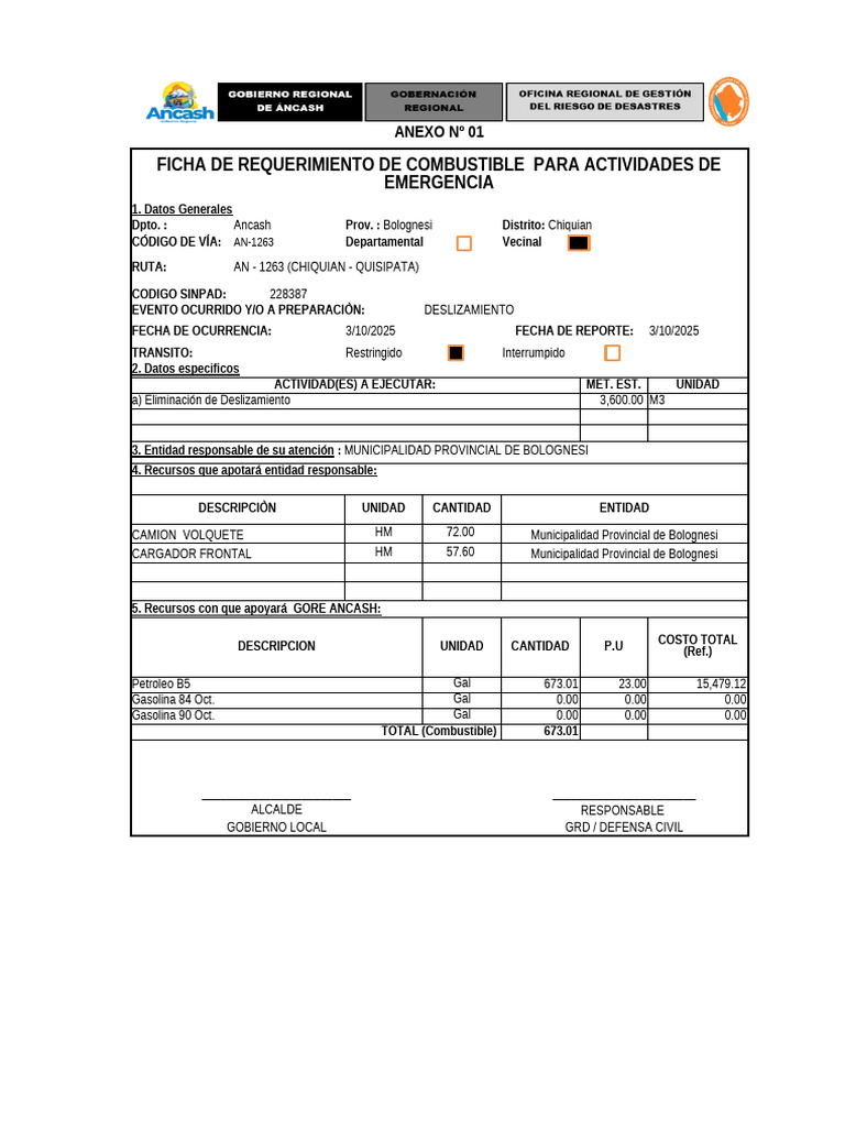 Anexo 3 - Modelo de Ficha de Requerimiento | PDF | Vehículo de motor ...