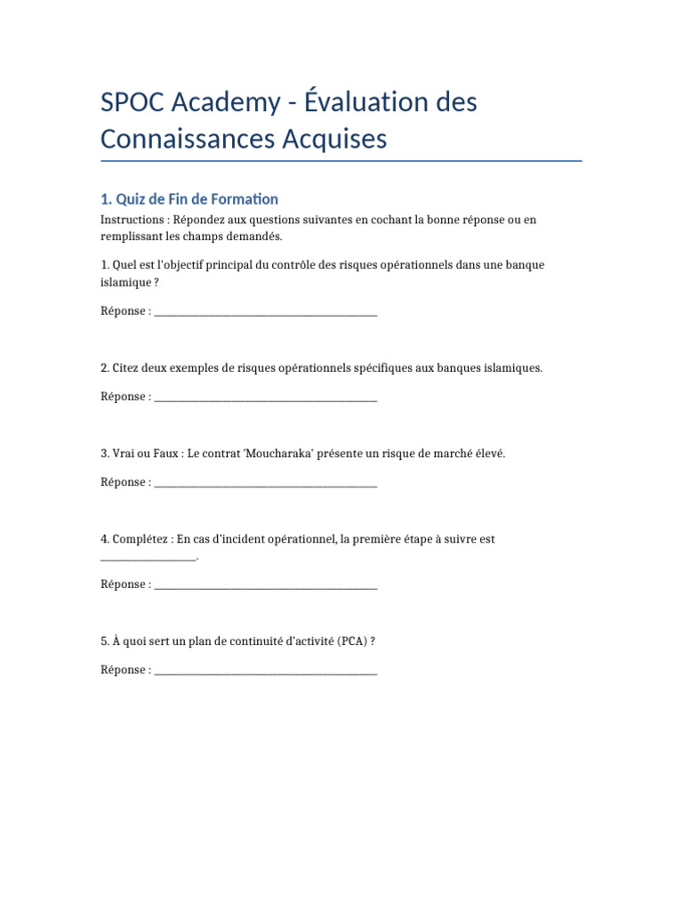 SPOC Academy Evaluation Acquis | PDF