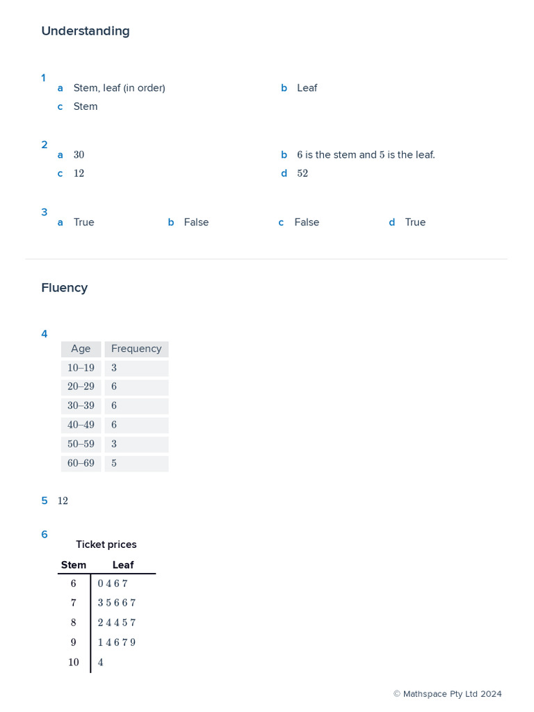 14.06 Stem-And-leaf Plots - Answerkey | PDF | Arithmetic