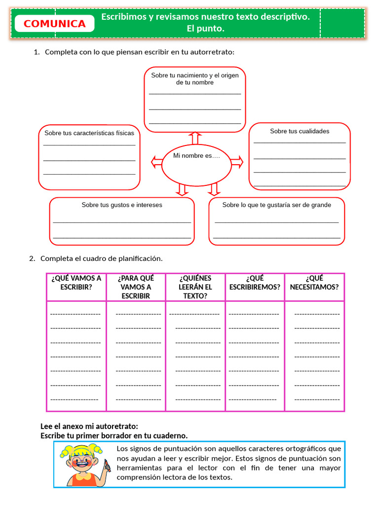 D3 A2 FICHA COM. Escribimos y Revisamos Nuestro Texto Descriptivo ...