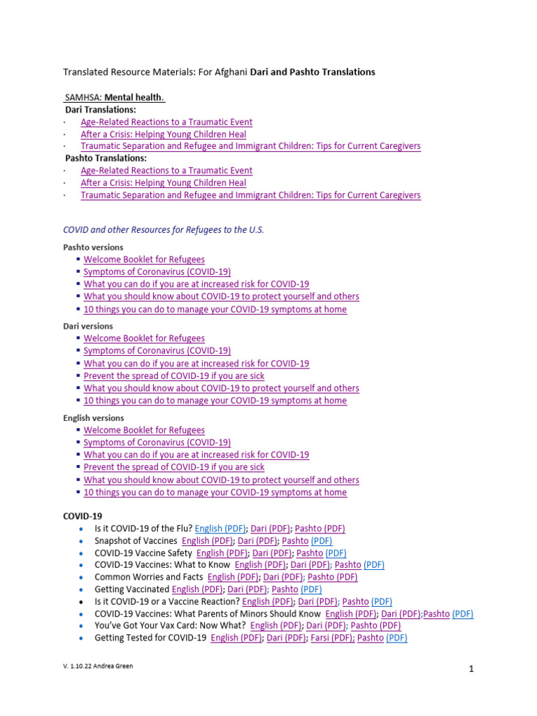 Translated Afghan Resource Materials | PDF | Public Health | Medicine