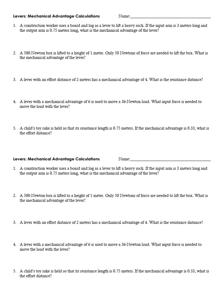 Lever Mechanical Advantage Examples | PDF | Lever | Machines