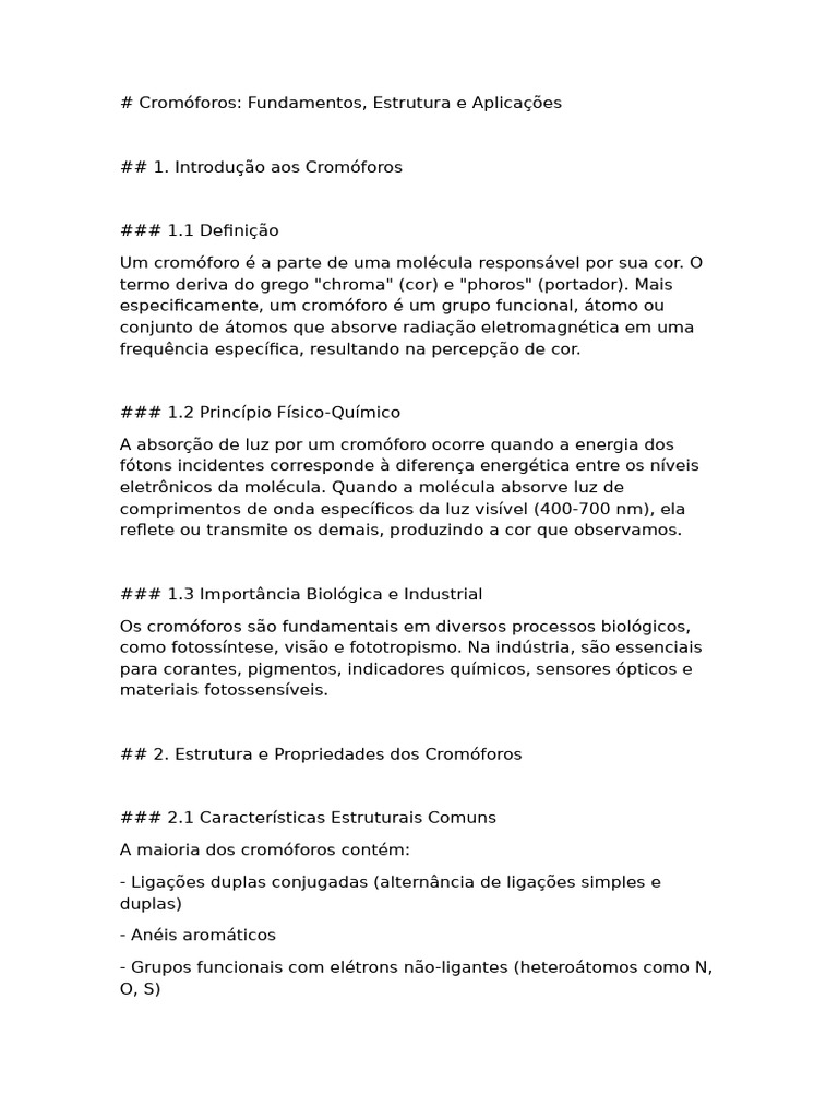 Cromóforos: Estrutura e Aplicações | PDF | Fóton | Fluorescência