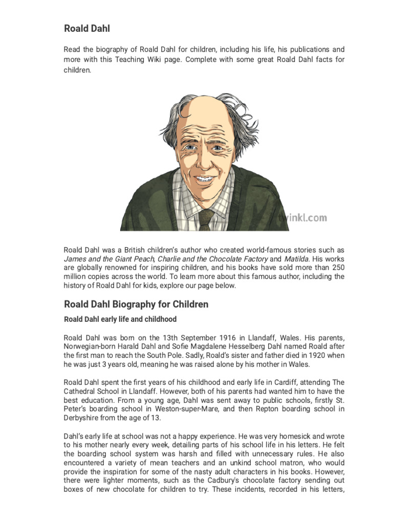 Roald Dahl: A Biography for Kids | PDF