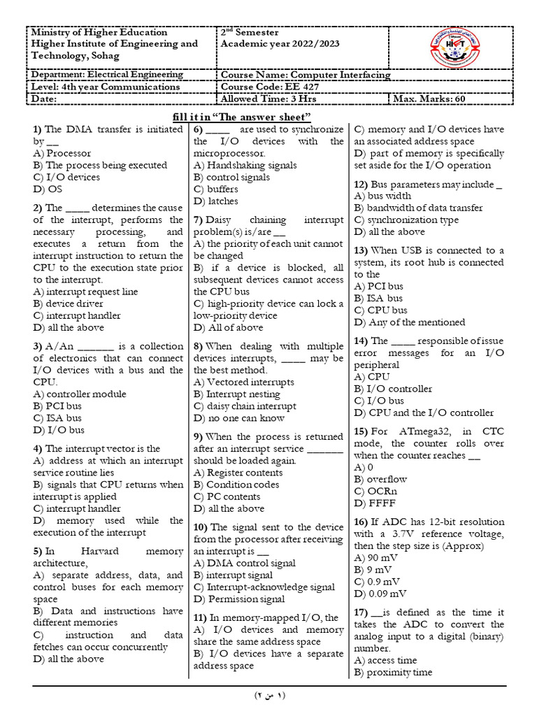 Interfacing HIET 2023 2 | PDF | Input/Output | Central Processing Unit