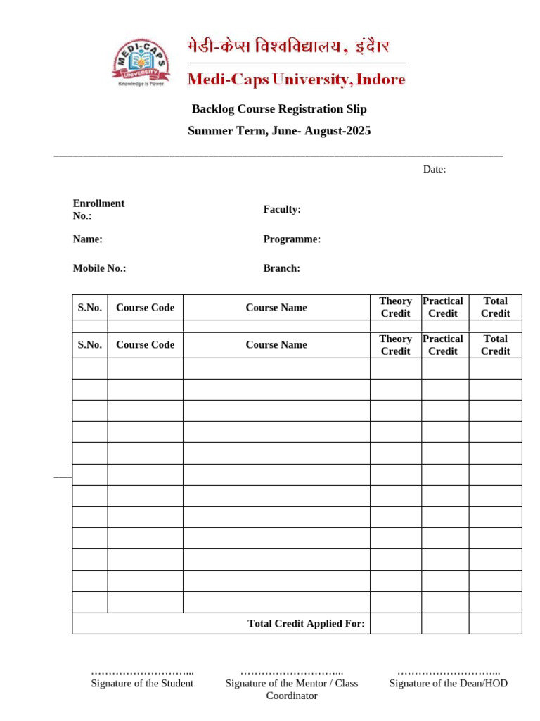 Backlog Course Registration Form-Aug - Dec-2020 | PDF