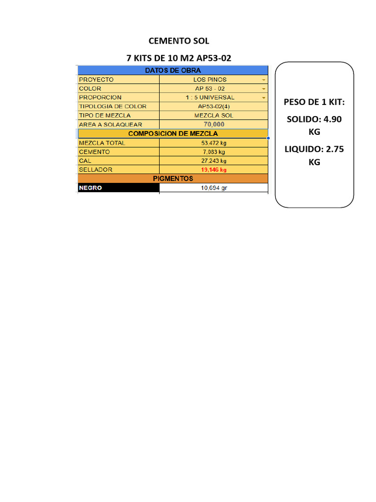 Cemento Sol 7 KITS DE 10 M2 AP53-02 | PDF