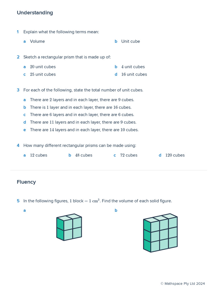 Volume Calculation with Unit Cubes | PDF