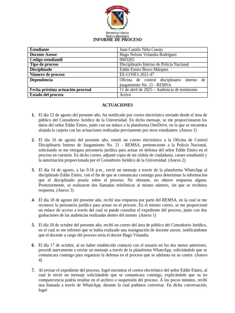 Informe del Proceso Disciplinario 47 | PDF | Justicia | Crimen y violencia