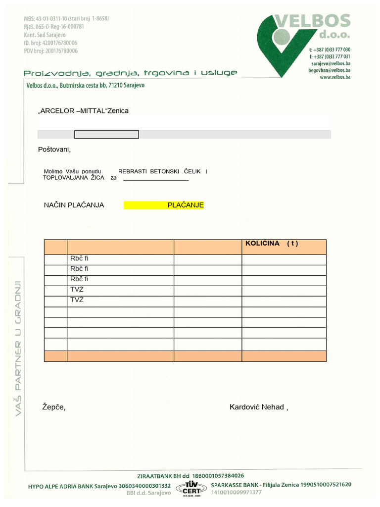 UPIT ZA PONUDU April 2023 | PDF