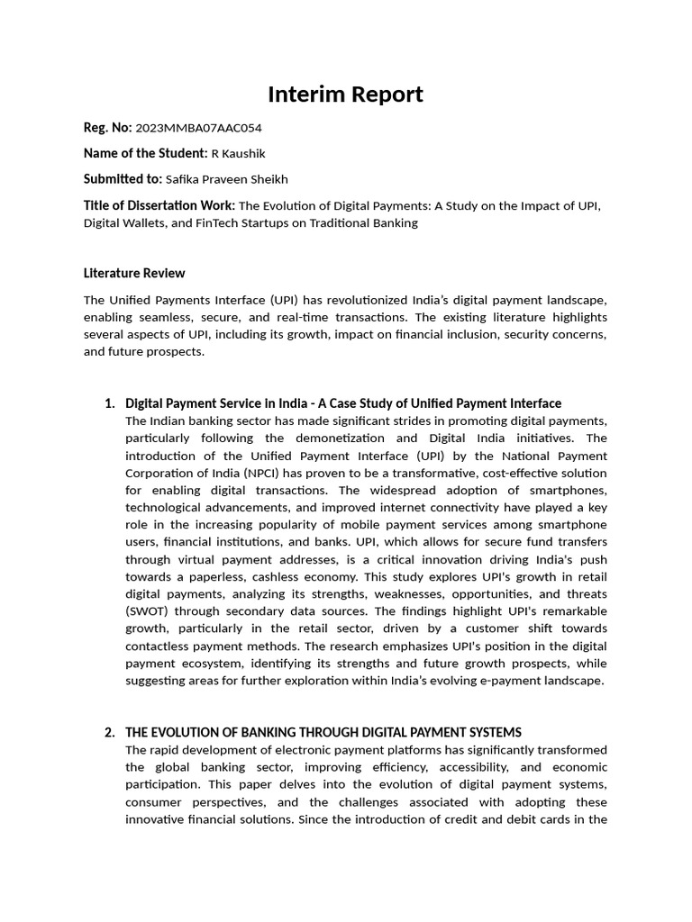 Dissertation Interim Report R kaushik | PDF | Banks | Financial Inclusion
