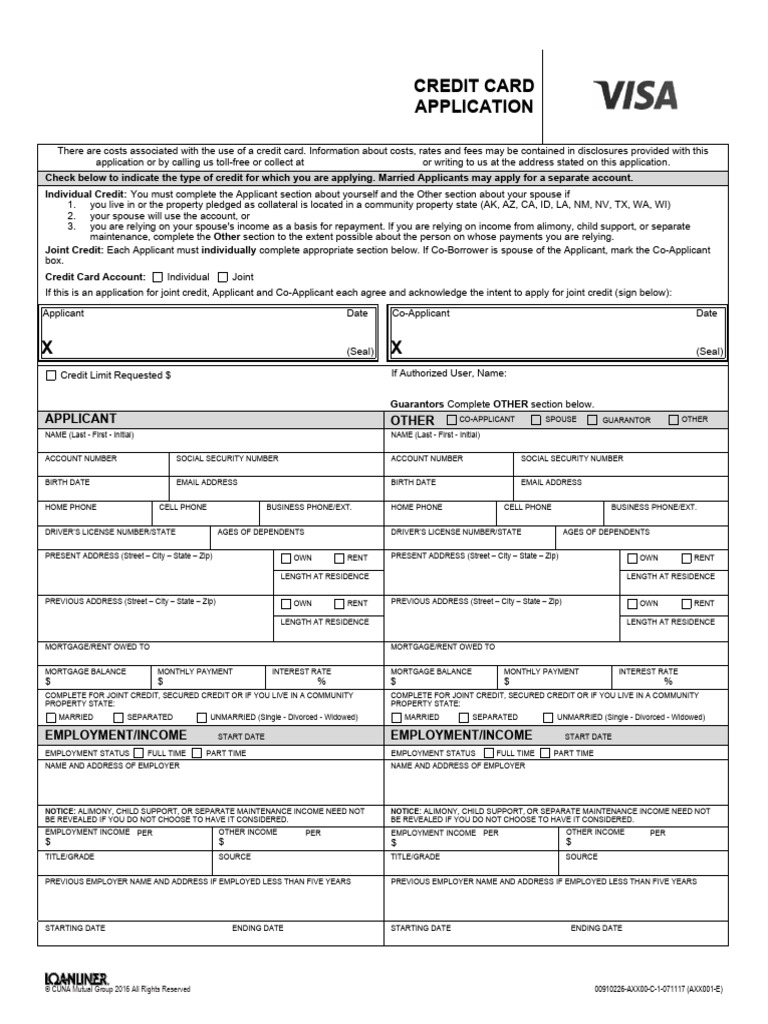 Credit Card Application Form | PDF | Credit Card | Credit
