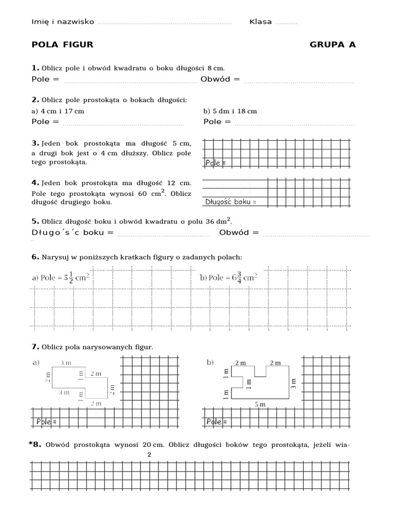 pola figur praca klasowa w 4 klasie szkoly podstawowej pdf | PDF