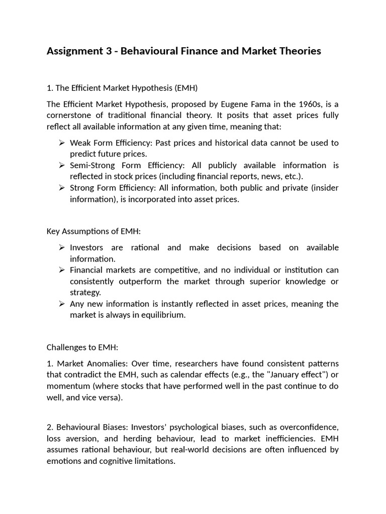 Behavioural Finance and Market Theories | PDF | Efficient Market ...