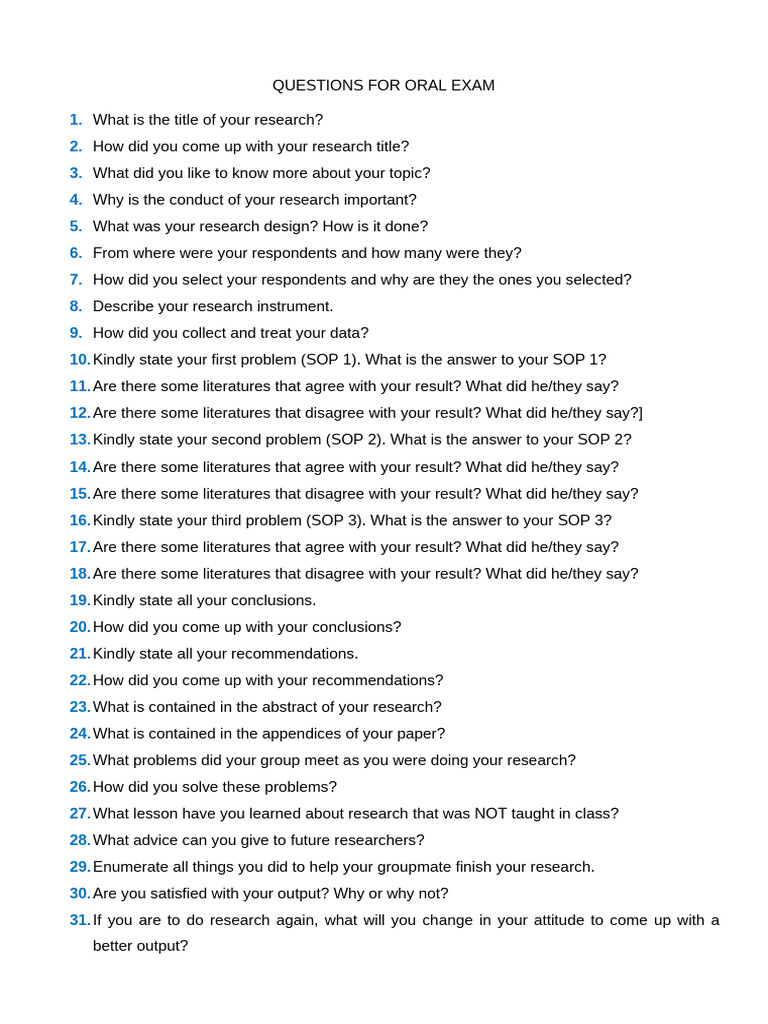 ORAL EXAM Questions | PDF