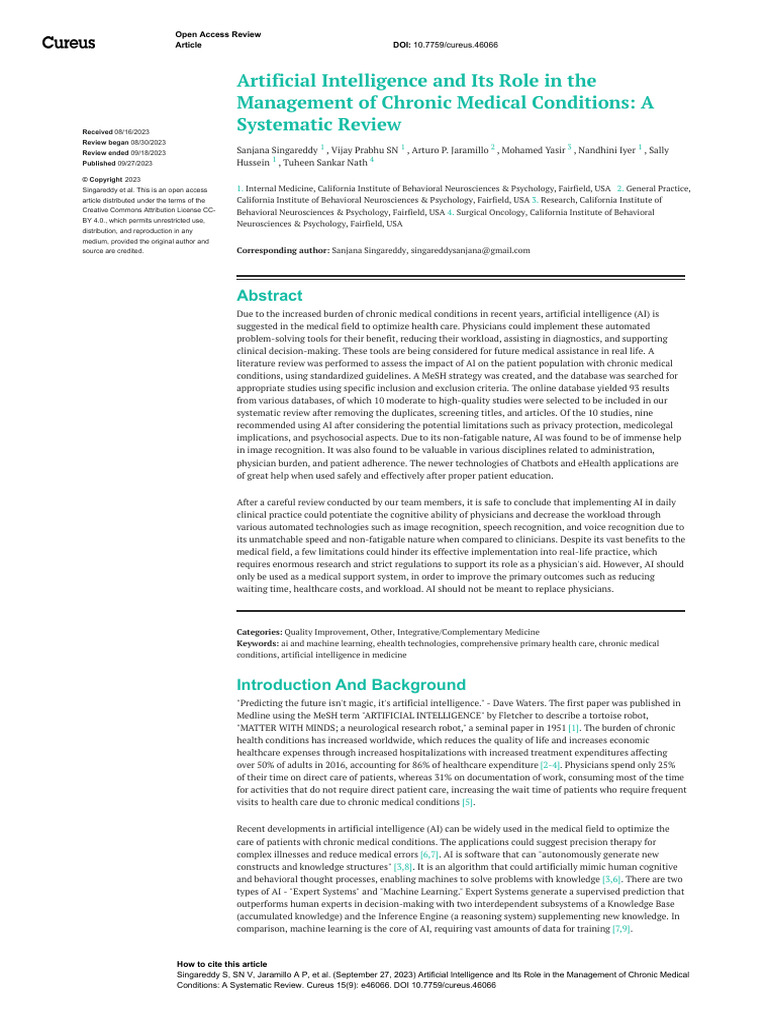 PMC (PublicMed Central) Artificial Intelligence and Its Role in The ...