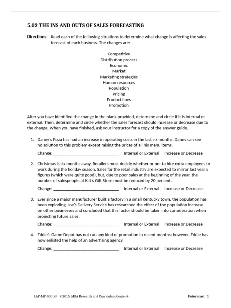 The_Ins_and_Outs_of_Sales_Forecasting__MP_005_Individual_Activity_2__1.docx | PDF | Sales | Retail