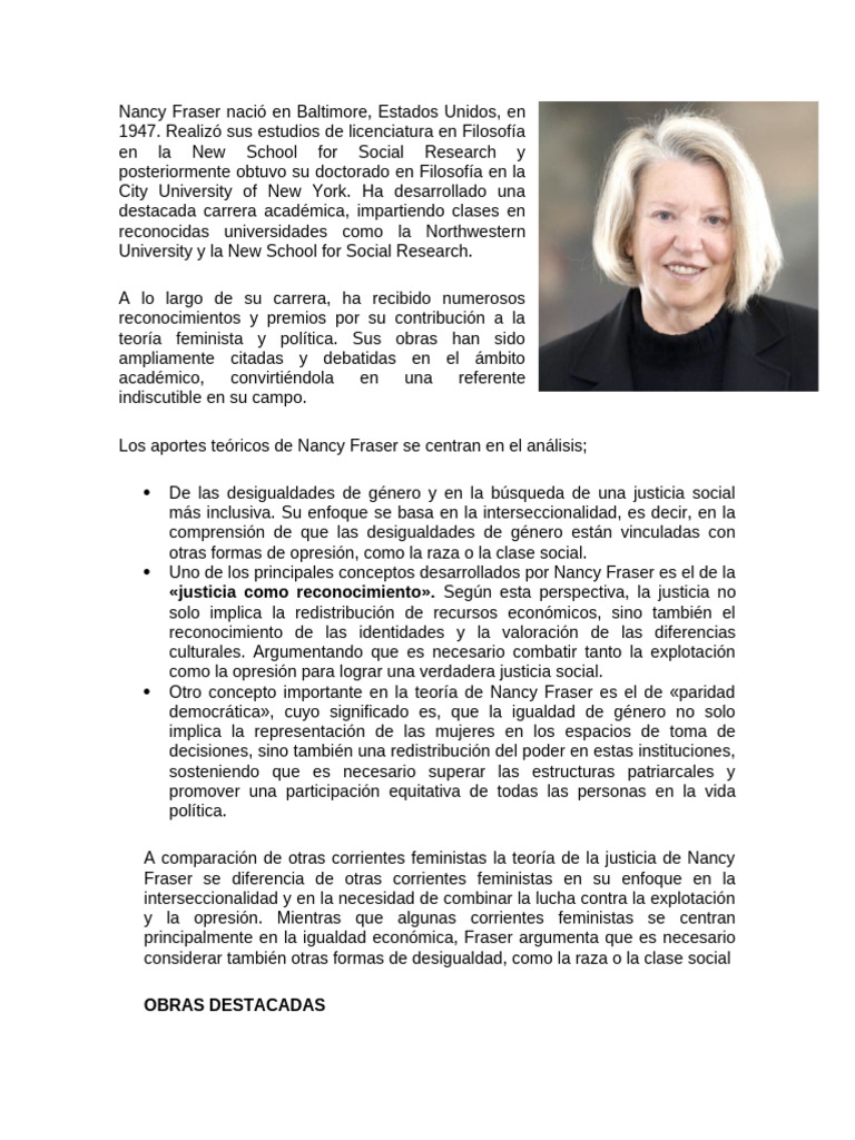 Biografía de Nancy Fraser: Teoría Feminista | PDF | Ciencias Políticas ...