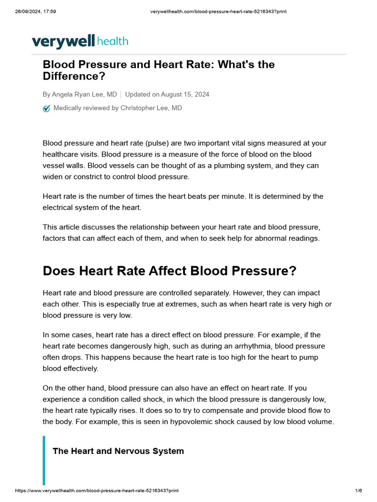 Heart Rate vs. Blood Pressure Explained | PDF | Heart Rate | Heart