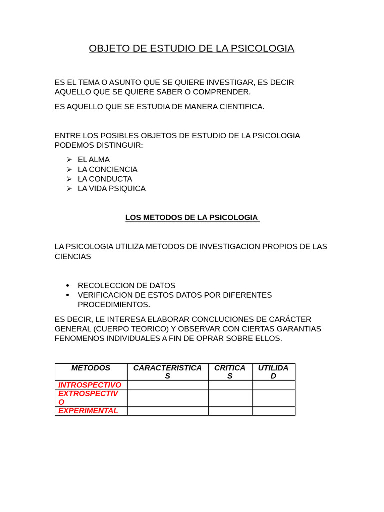 Objeto de Estudio de La Psicologia | PDF