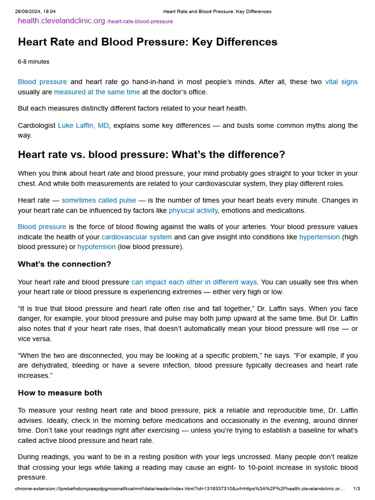 Heart Rate and Blood Pressure - Key Differences - Reader View | PDF ...