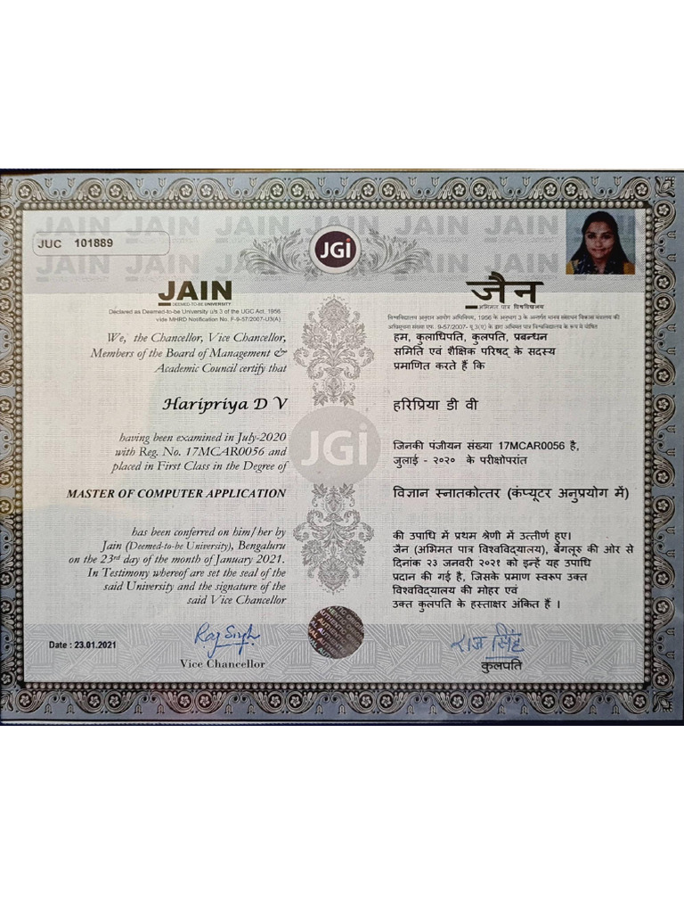 MCA Sample Degree | PDF